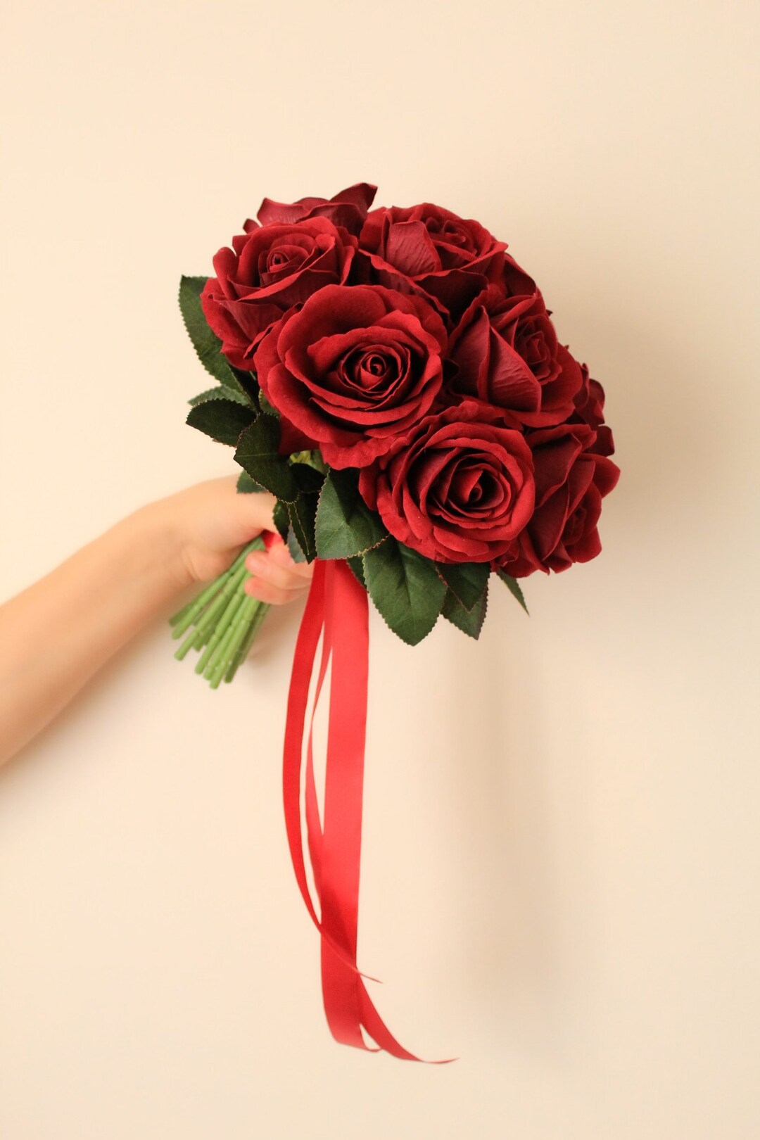 Real Touch Silk Roses Bouquet, Wedding Bouquet, Velvet Rose Bridal ...