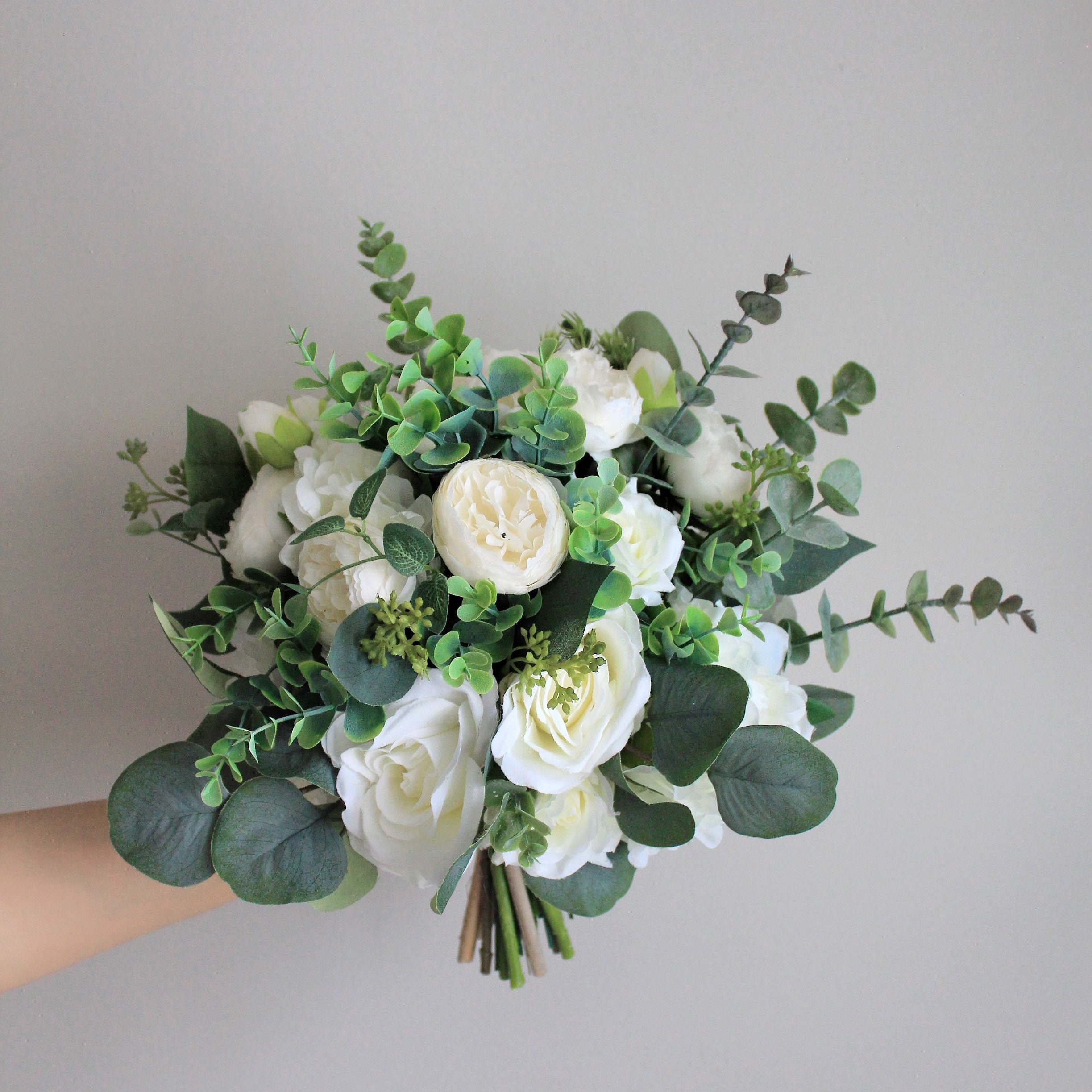 Ivory White & Greenery Bouquet Wedding Bouquetbridal - Etsy Canada