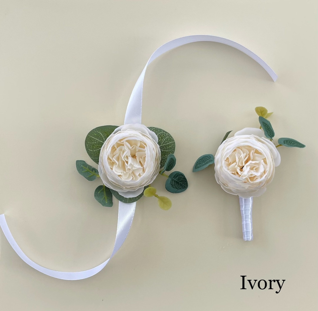 Peony Boutonniere Corsage , Ivory Boutonniere Corsage, Boho Boutonniere ...