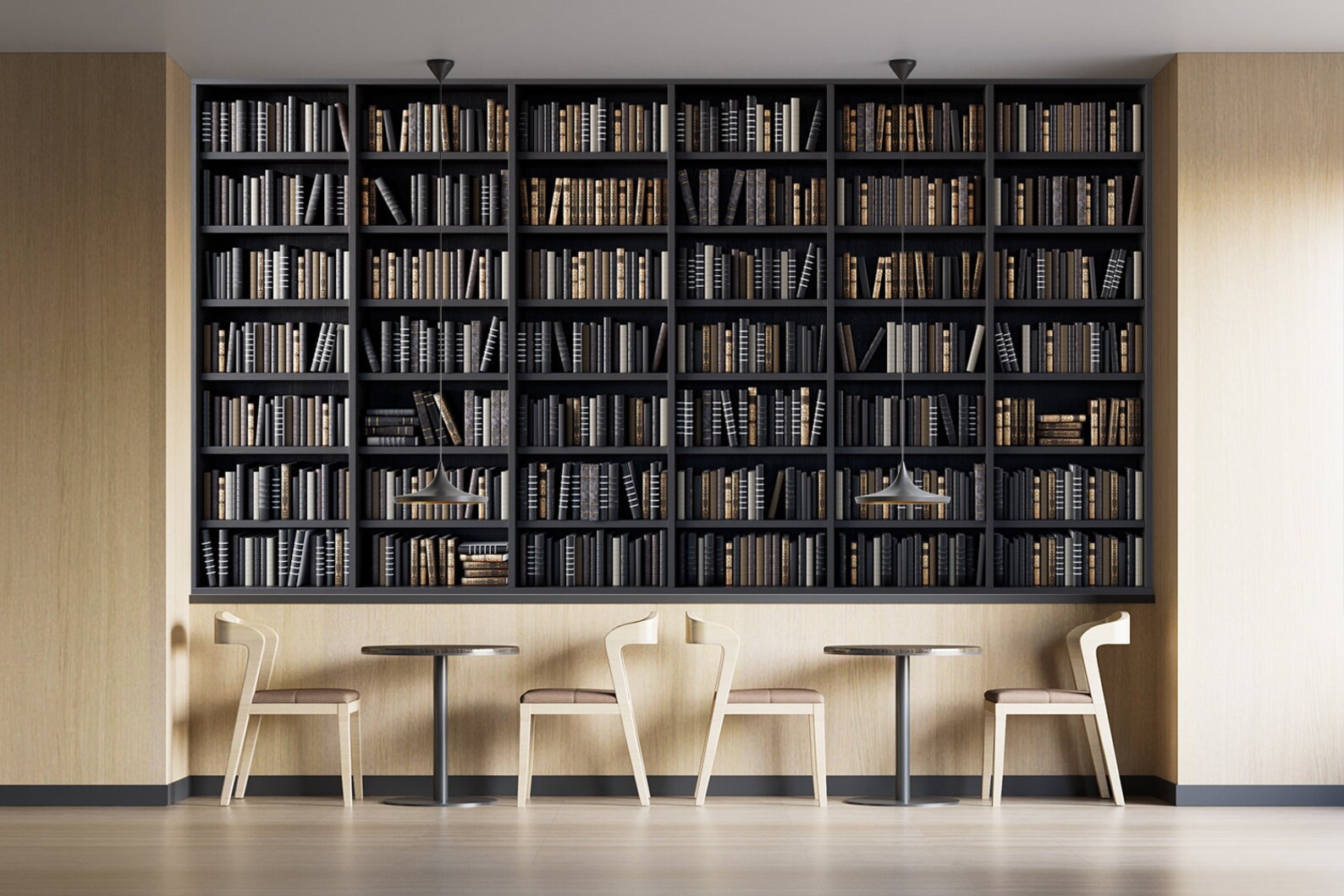 Faux Bookcase Book Shelf Library Peel & Stick Self Adhesive Wallpaper ...