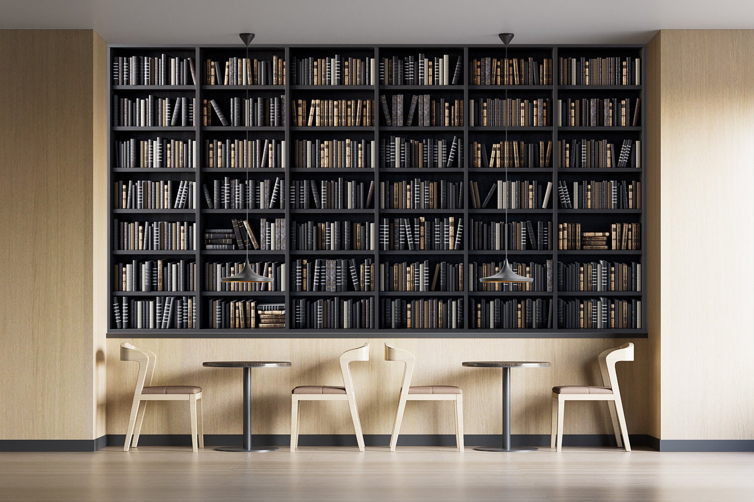 Faux Bookcase Book Shelf Library Peel & Stick Self Adhesive Wallpaper ...