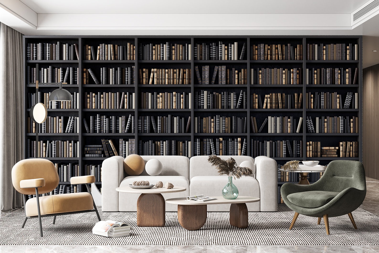 Faux Bookcase Book Shelf Library Peel & Stick Self Adhesive Wallpaper ...