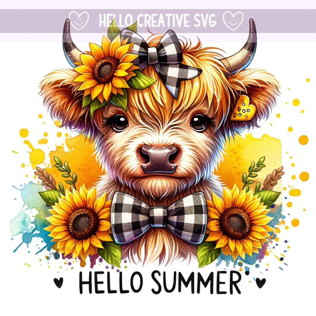Hello Summer PNG, Sarcastic Highland Cow Clipart, Sunflowers Heifer Cow ...