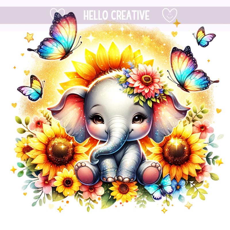 Sunflower Elephant - Etsy