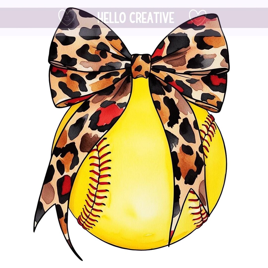 Softball PNG, Softball Coquette Bow Png, Softball Leopard Print Bow ...