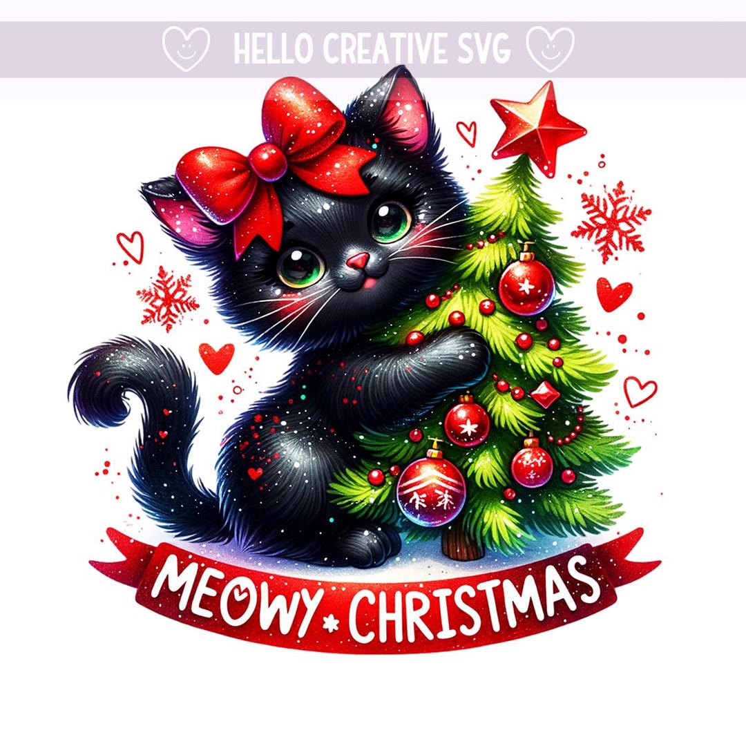 Christmas Cat PNG, Black Cat, Meowy Christmas PNG, Christmas Clipart ...