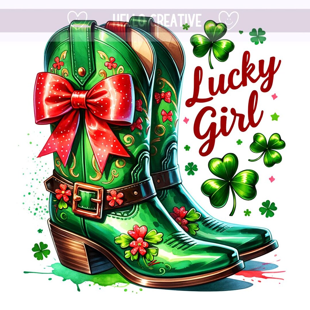 Lucky Girl PNG, St Patrick's Day Cowboy Boots Png, Western Irish, Lucky ...