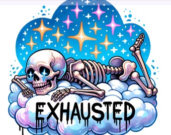 Exhausted PNG, Snarky Skeleton Clipart, Funny Tired Skeleton, Spooky ...