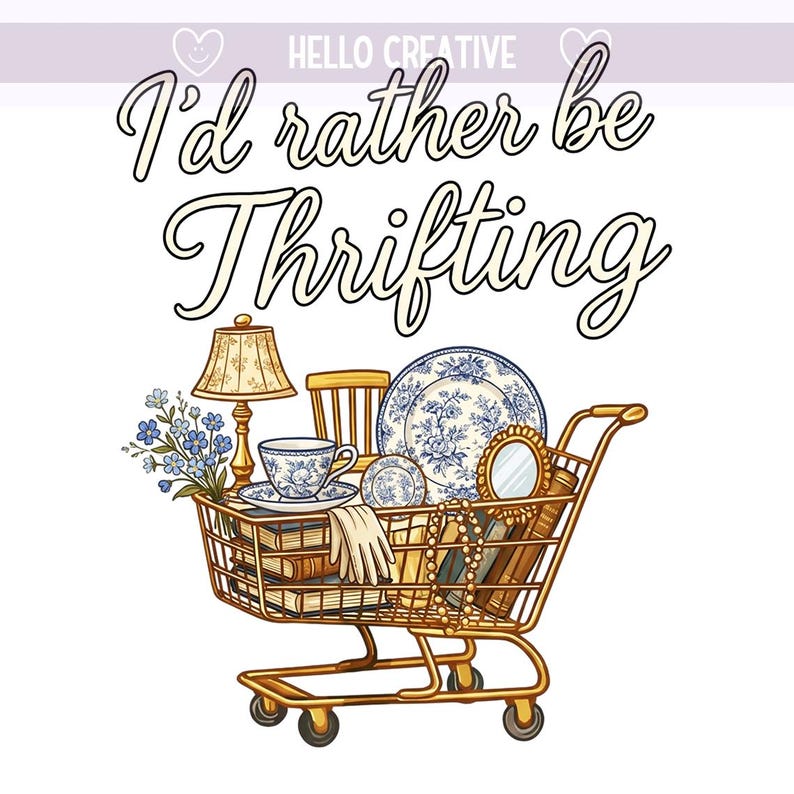 I’d Rather Be Thrifting PNG, Cute Thrift Cart Quote, Vintage Shopping ...
