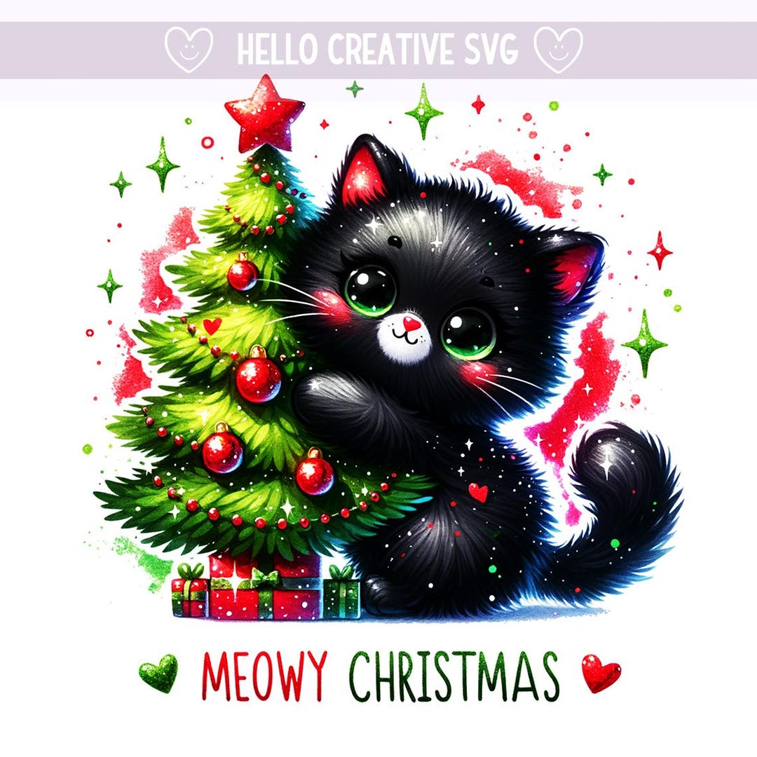 Christmas Cat PNG, Black Cat, Meowy Christmas PNG, Christmas Clipart ...