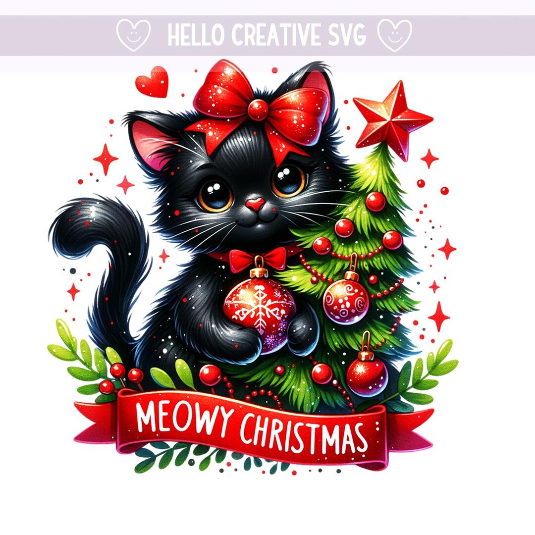 Christmas Cat PNG, Black Cat, Meowy Christmas PNG, Christmas Clipart ...