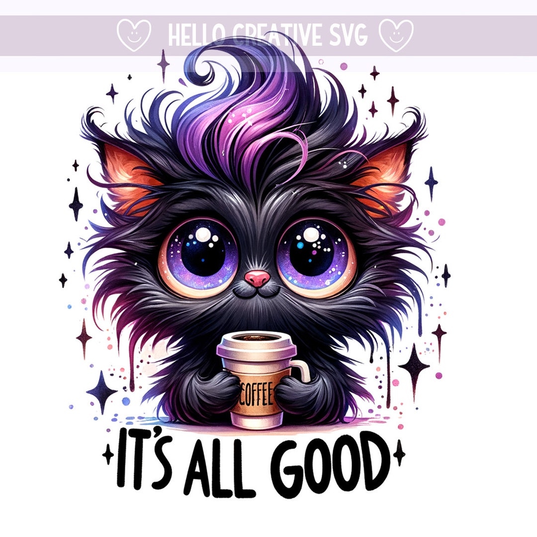 It's All Good Cat PNG, Whimsical Quirky Cat Clipart, Cat Clipart, Black ...
