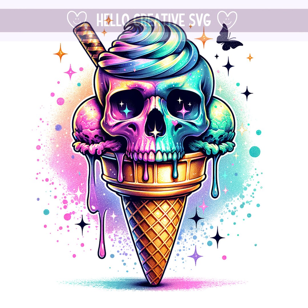 Spooky Ice Cream PNG, Summer Vibes Clipart, Ice Cream Skull, Grim ...