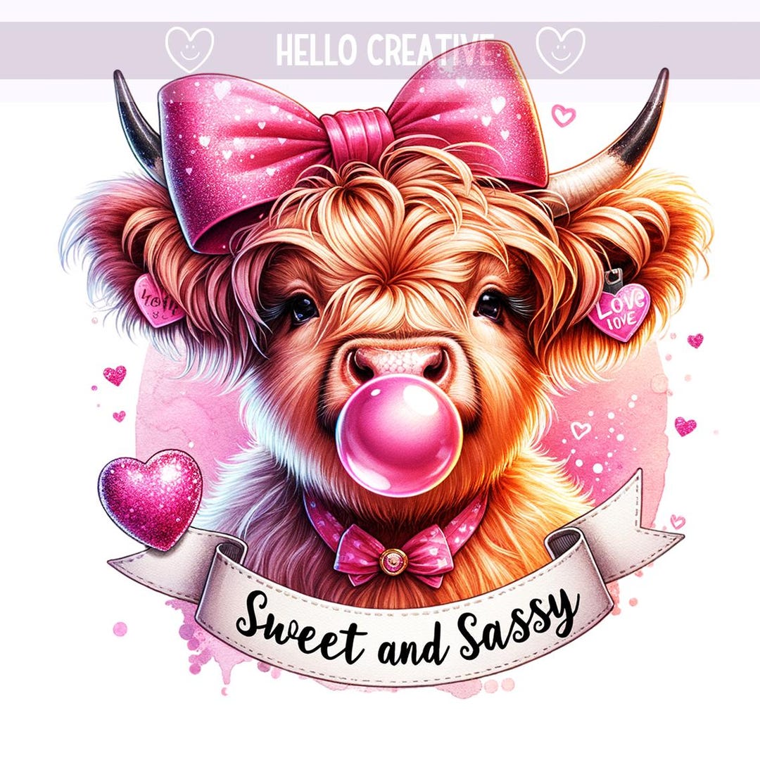 Sweet and Sassy PNG, Cute Highland Cow Clipart, Sassy Heifer Cow ...