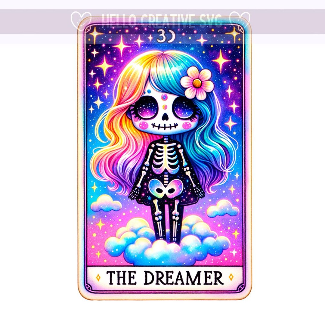 The Dreamer Tarot Card PNG, Goth Girl Skeleton, Gothic Witchy Skull ...