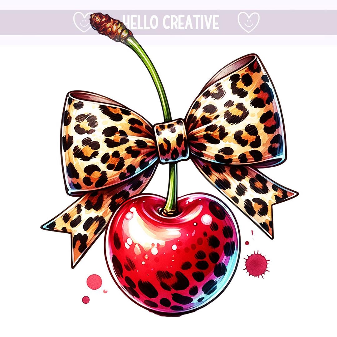 Cherry PNG, Cherry Clipart, Cherries With Bow, Cute Coquette Cherry PNG, Leopard Print Bow ...