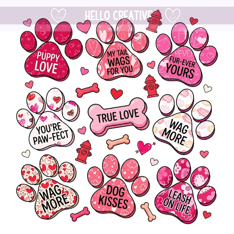 Dog Paw Valentine PNG, Cute Pet Lover Clipart, Paw Print Love Quotes ...