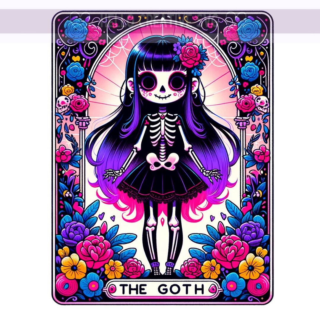 The Goth Tarot Card PNG, Goth Girl Skeleton, Colorful Gothic Witchy ...