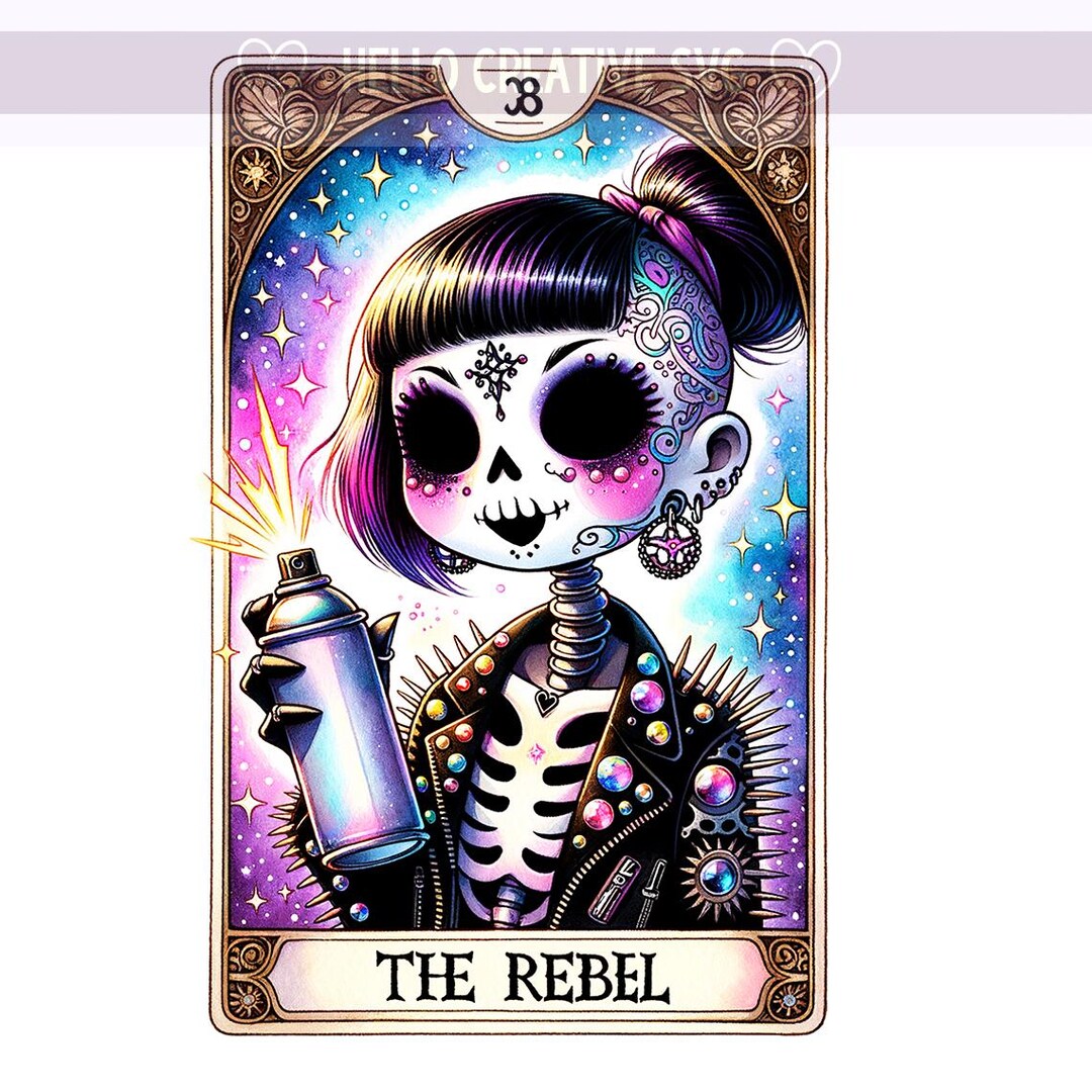 The Rebel Tarot Card PNG, Goth Girl Skeleton, Gothic Witchy Skull, Punk ...