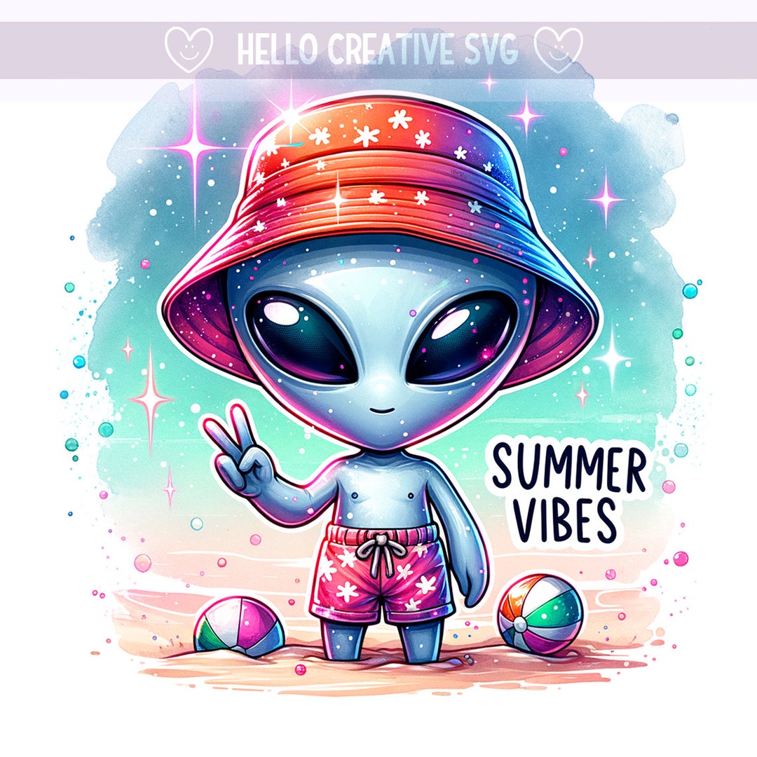 Summer Vibes PNG, Alien Beach, Cute Summer Alien Clipart, Sarcastic Png ...