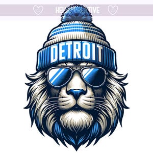 Detroit Png, Detroit Lion's Head Clipart With Beanie and Sunglasses ...