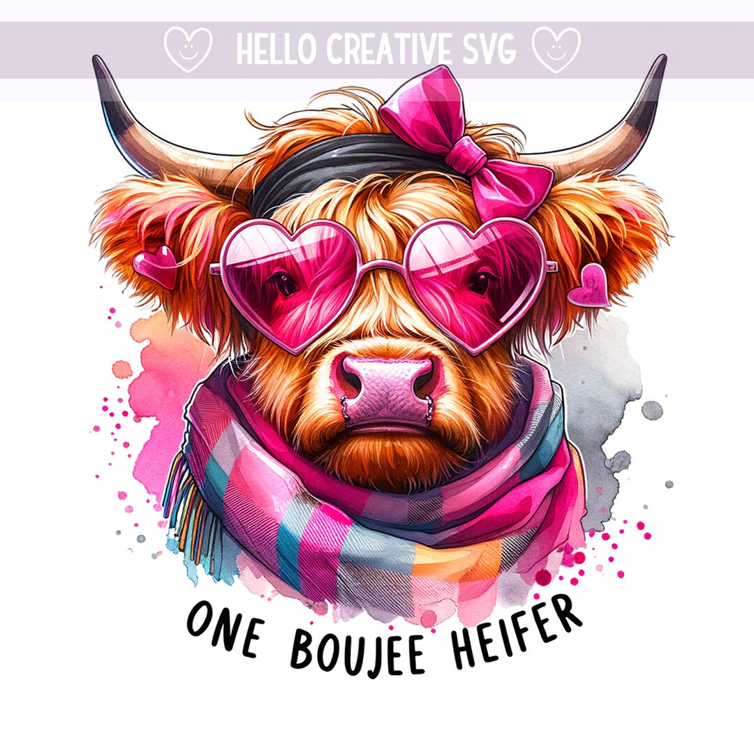 One Boujee Heifer PNG, Highland Cow Clipart, Desert Western Cow, One ...