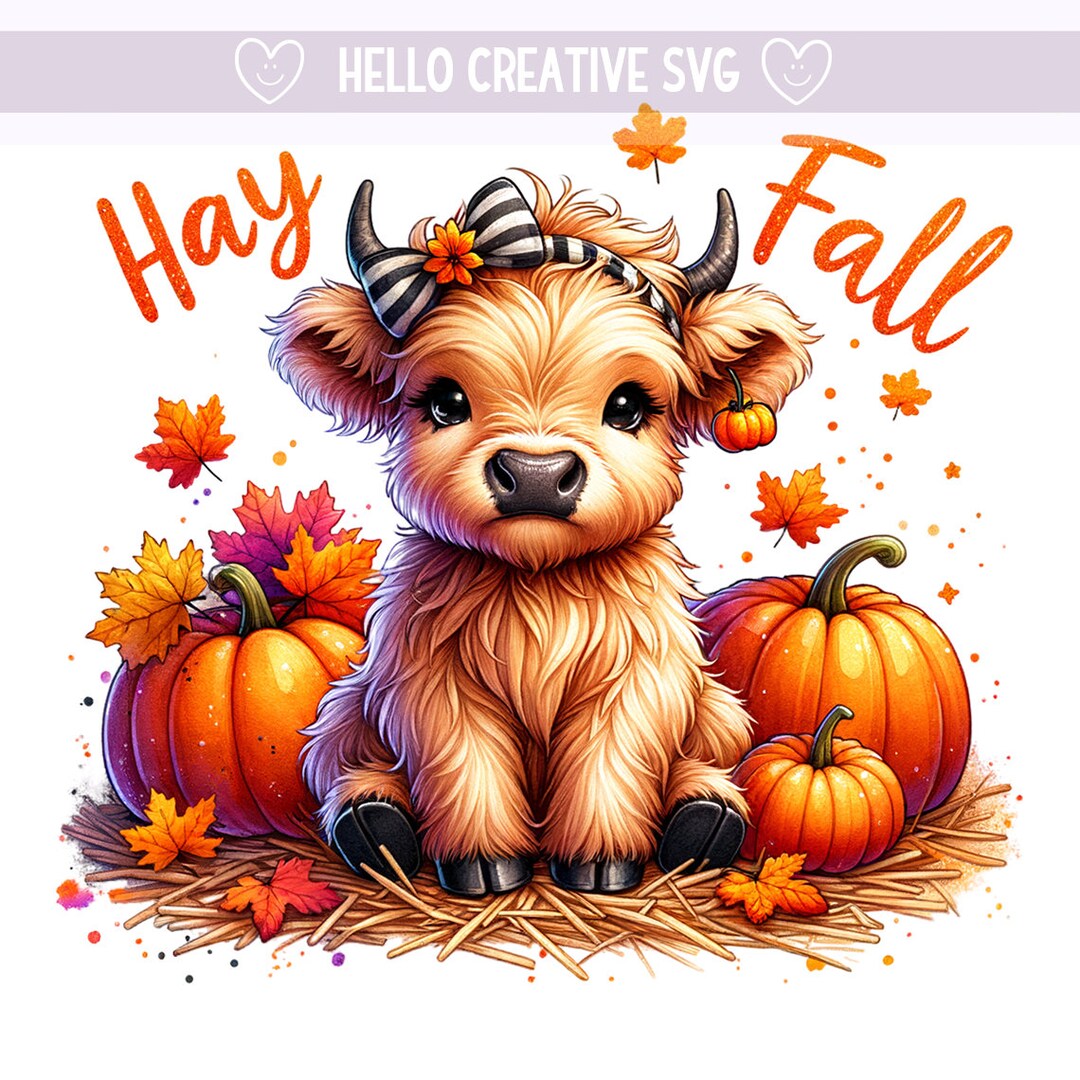 Cute Highland Cow PNG, Hay Fall Png Clipart, Highland Cow Halloween ...