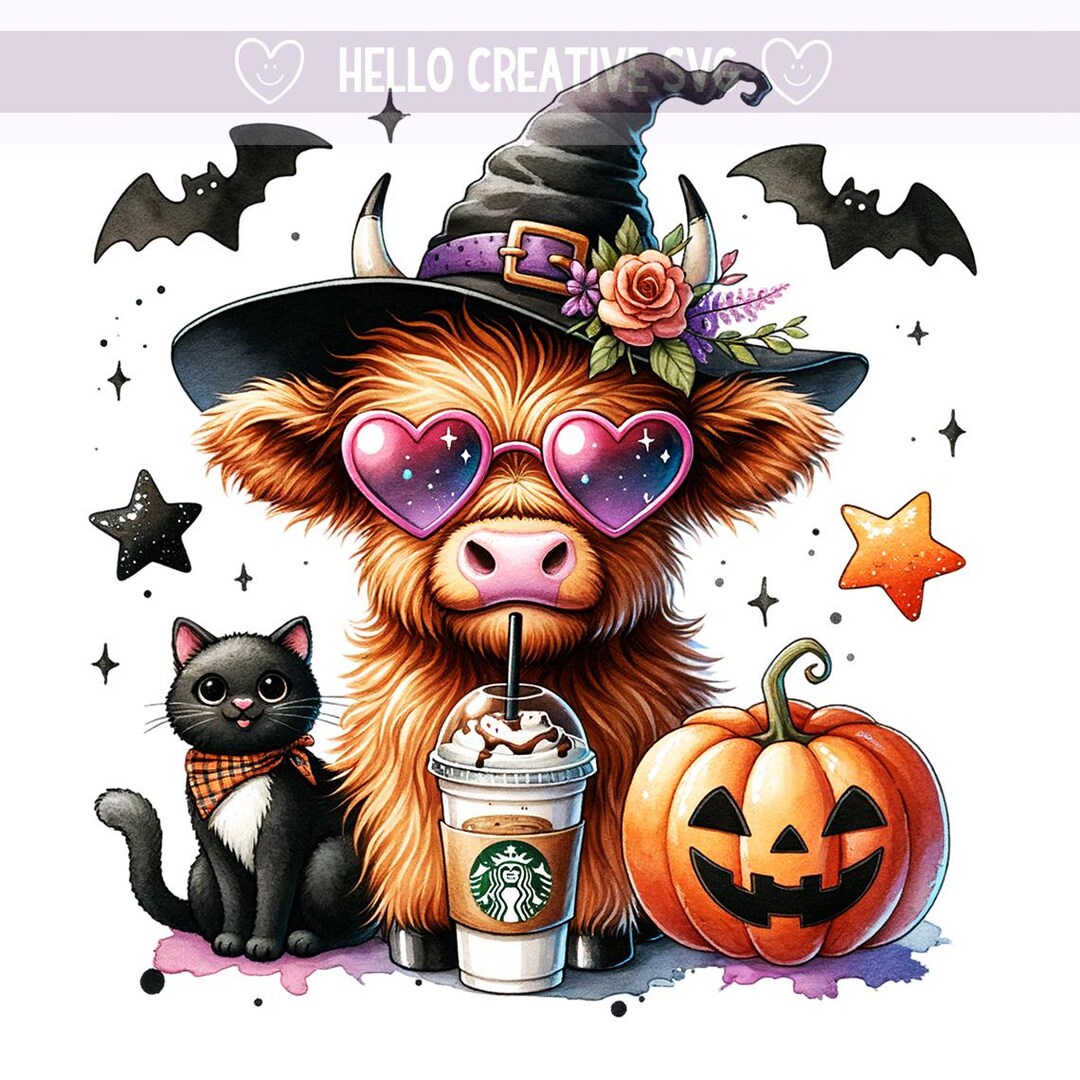 Cute Highland Cow PNG, Hay Fall Png Clipart, Witch Highland Cow ...