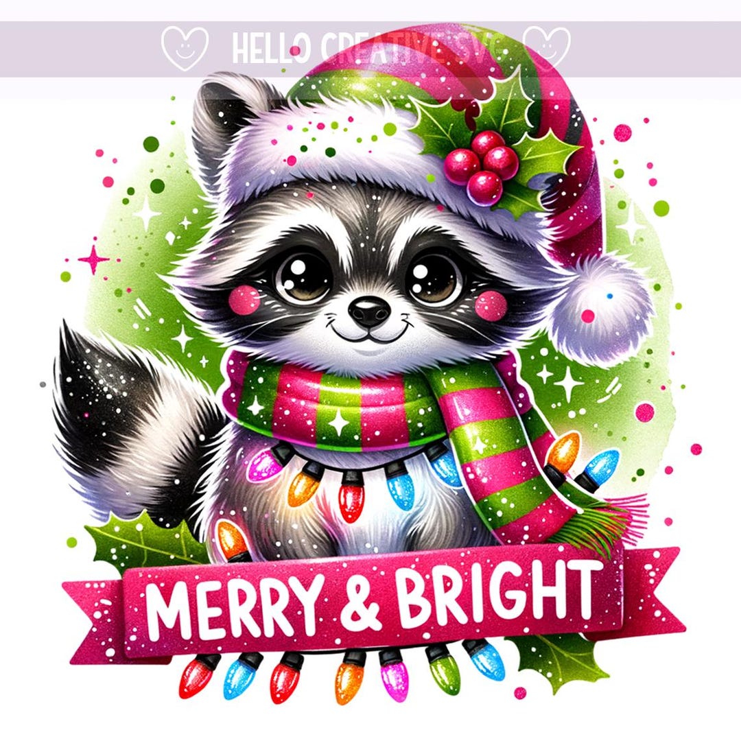 Merry and Bright Raccoon Png, Tangled Christmas Lights, Christmas PNG ...