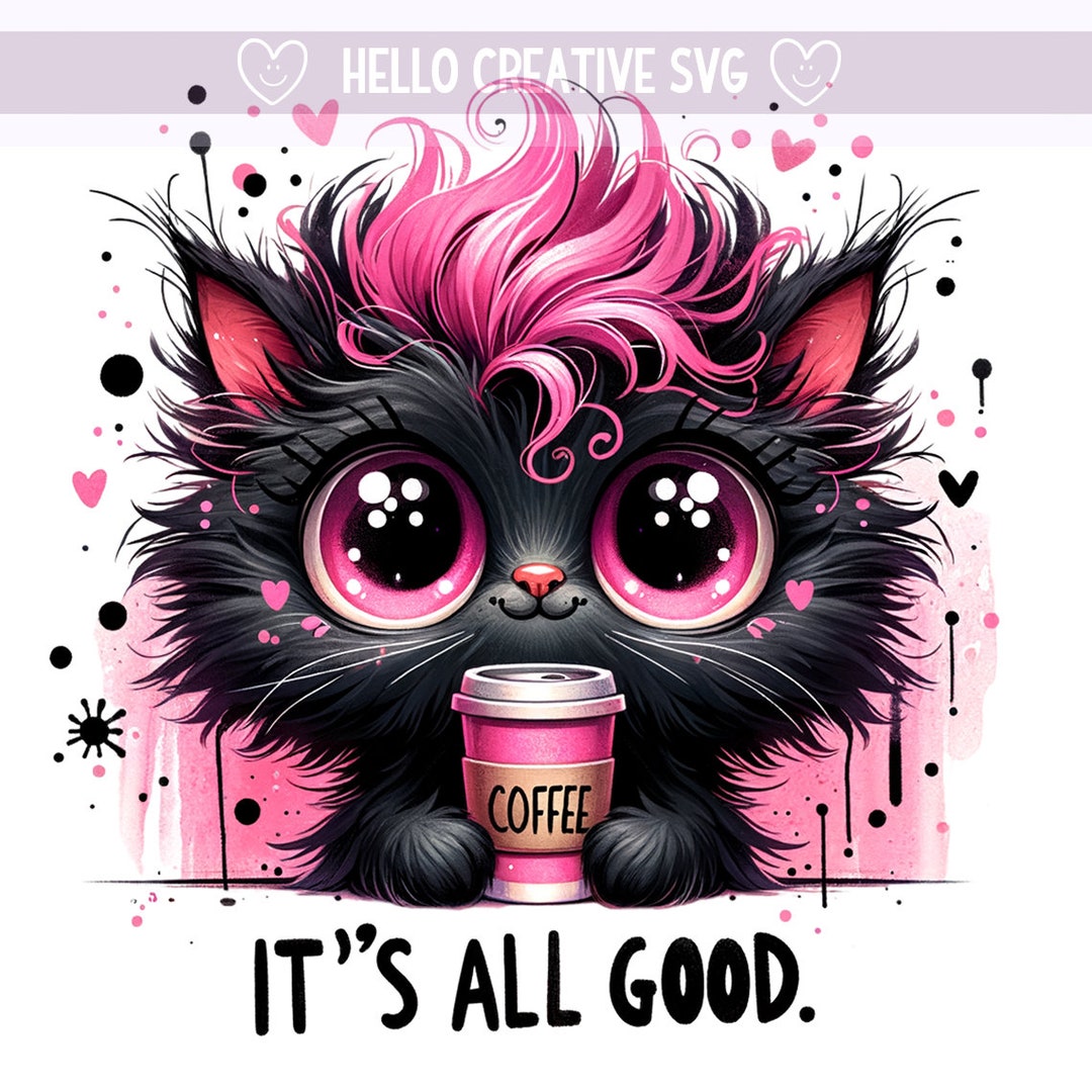 It's All Good Cat PNG, Whimsical Quirky Cat Clipart, Cat Clipart, Black ...