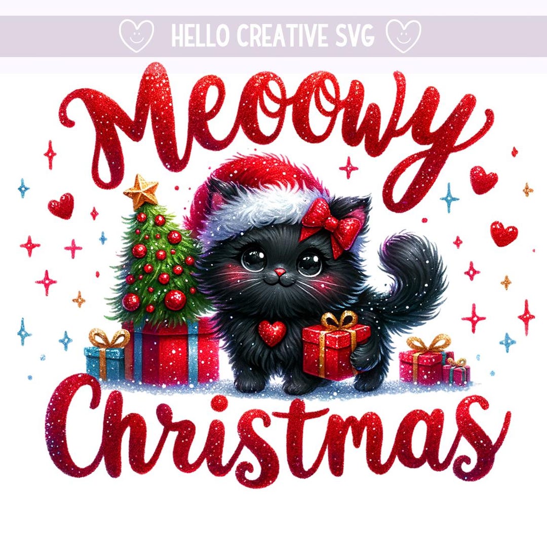 Meowy Christmas Cat Png, Black Cat, Christmas PNG, Christmas Clipart ...