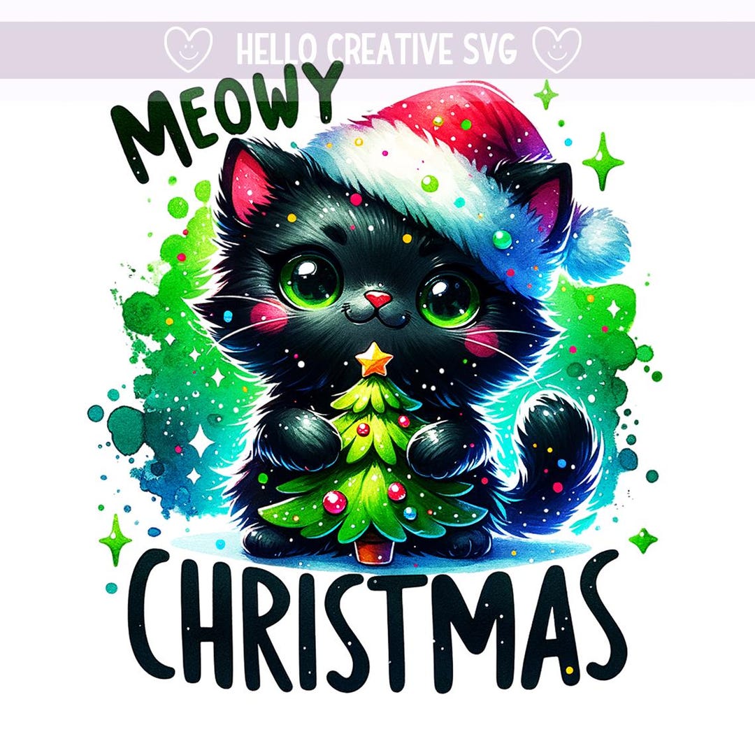 Meowy Christmas Cat Png, Black Cat, Christmas PNG, Christmas Clipart ...