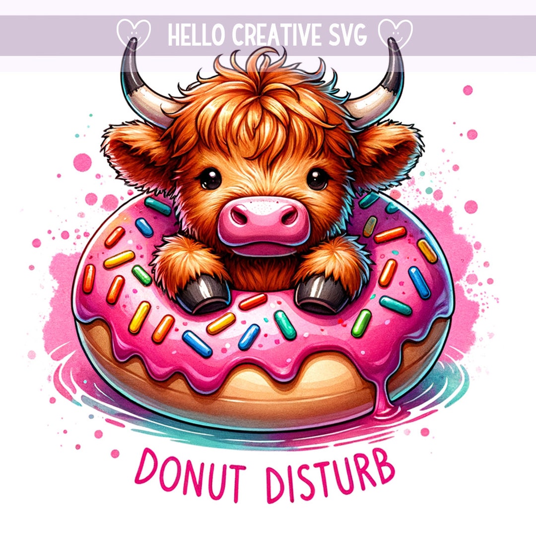 Summer Highland Cow Clipart, Donut Disturb PNG, Snarky Heifer Cow ...