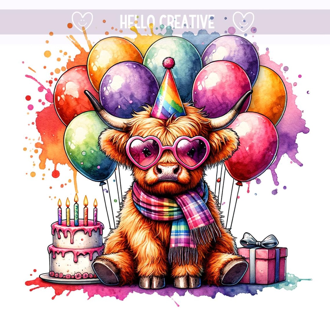 Highland Cow Birthday PNG, Heifer Cow, Highland Cow Clipart, Birthday ...