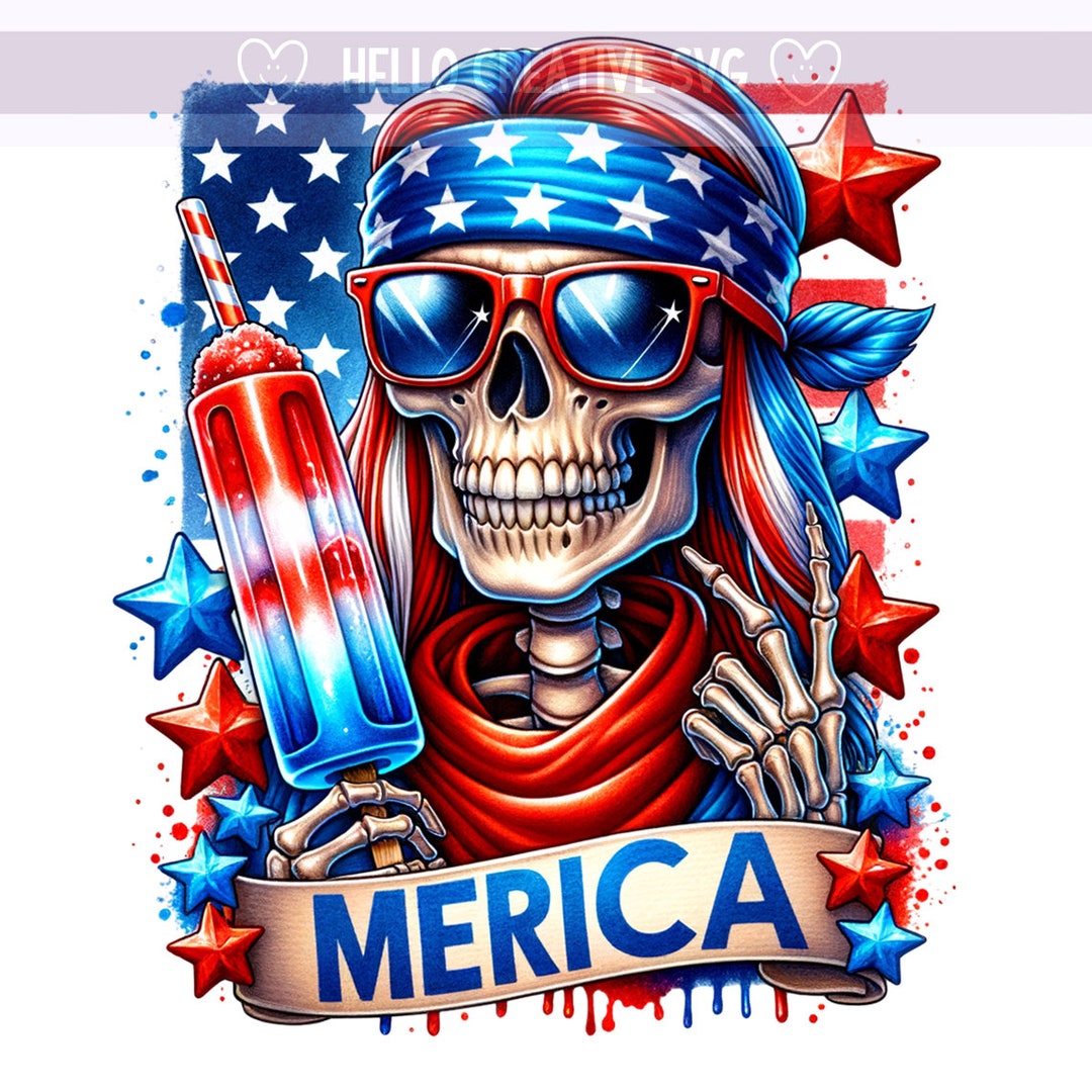 Merica PNG, Fourth of July Skeleton Clipart, Patriotic Skeleton PNG ...