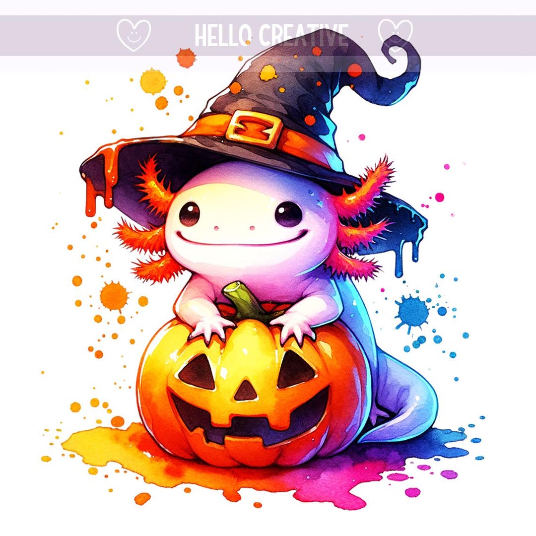 Halloween Axolotl Png, Axolotl PNG, Axolotl Clipart, Pumpkin Axolotl ...
