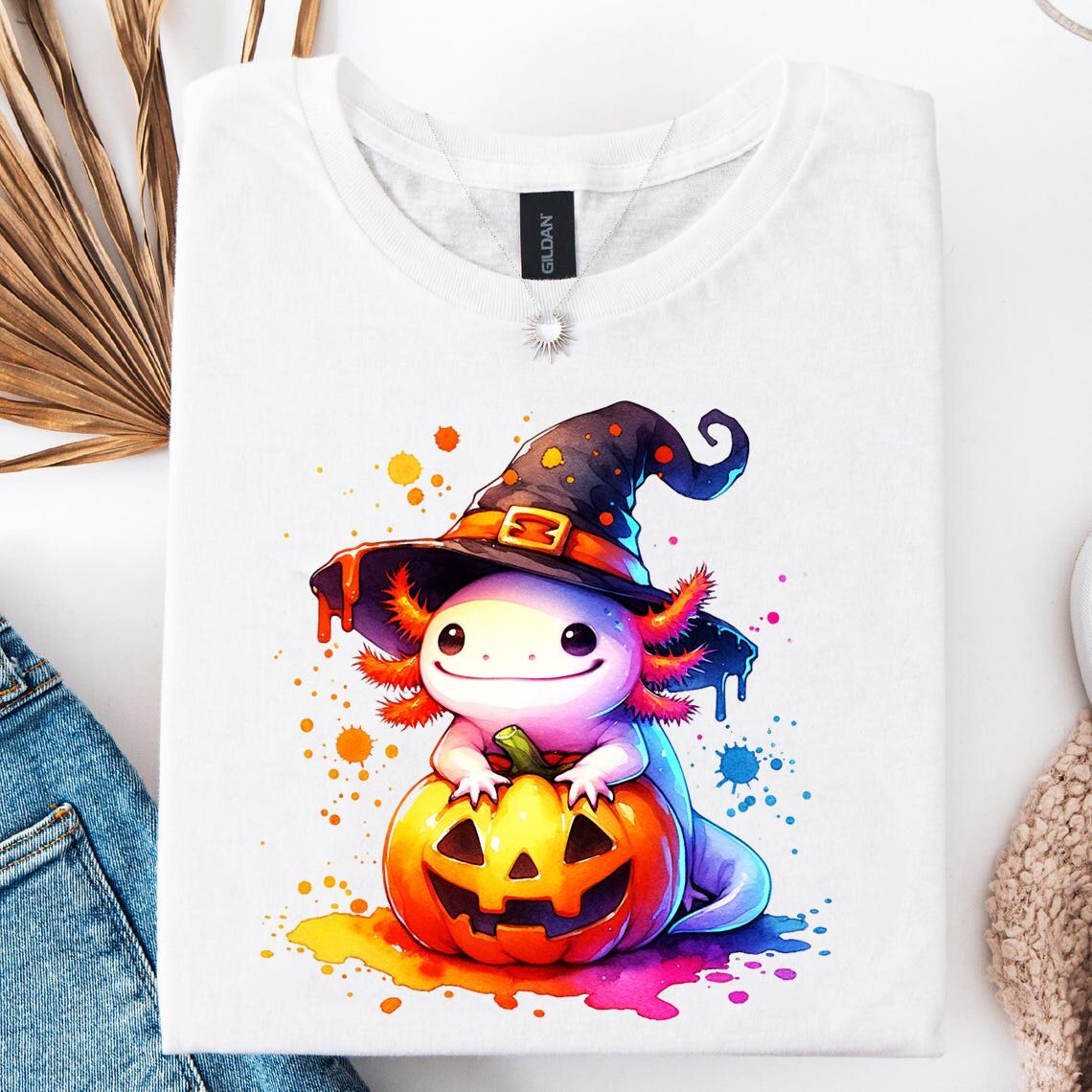 Halloween Axolotl Png, Axolotl PNG, Axolotl Clipart, Pumpkin Axolotl ...