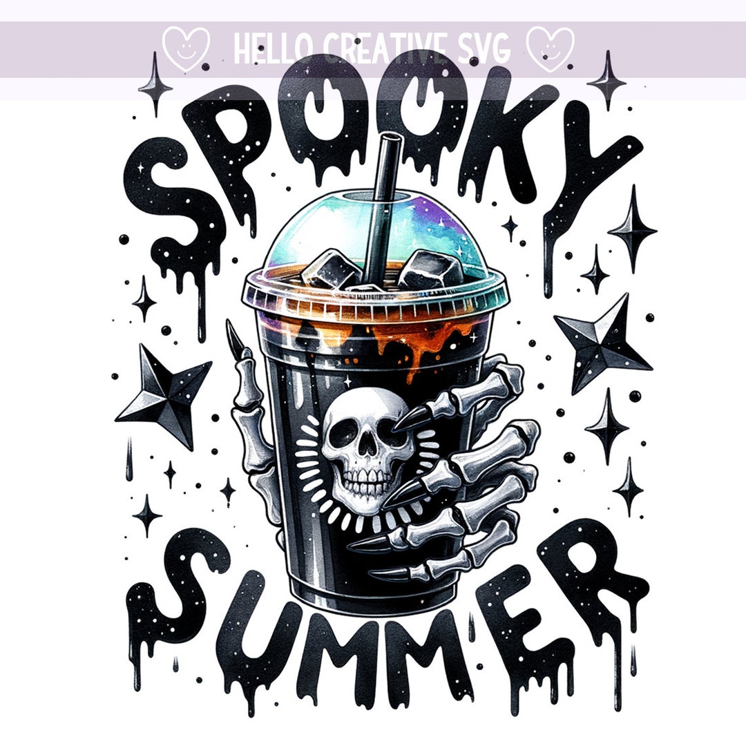Spooky Summer PNG, Summer Vibes Skeleton Clipart, Coffee Lover, Coffee ...