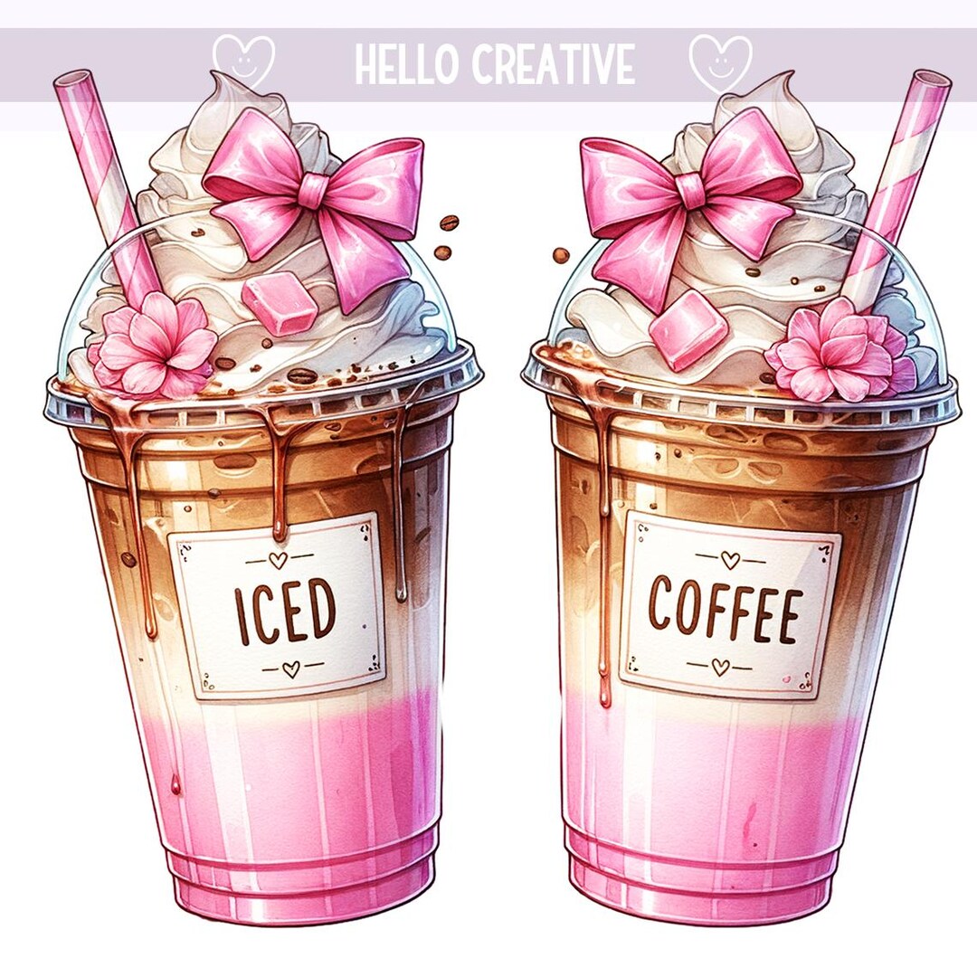 Iced Coffee Girly PNG, Pink Coquette Clipart, Iced Coffee PNG, Coquette ...