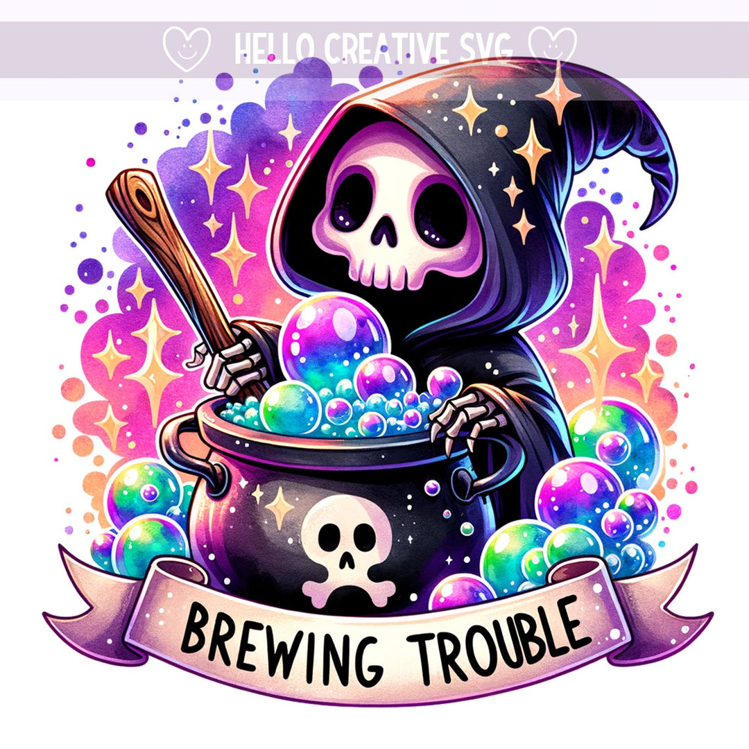 Brewing Trouble PNG, Grim Reaper Clipart, Snarky Skeleton PNG ...