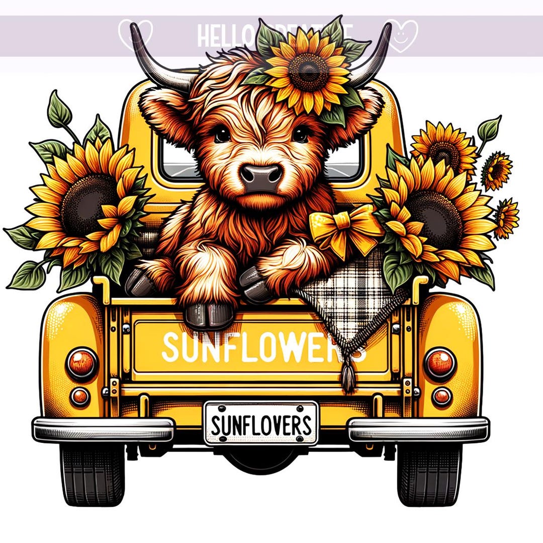Sunflower Highland Cow PNG, Sunflowers Clipart, Highland Cow Flowers ...
