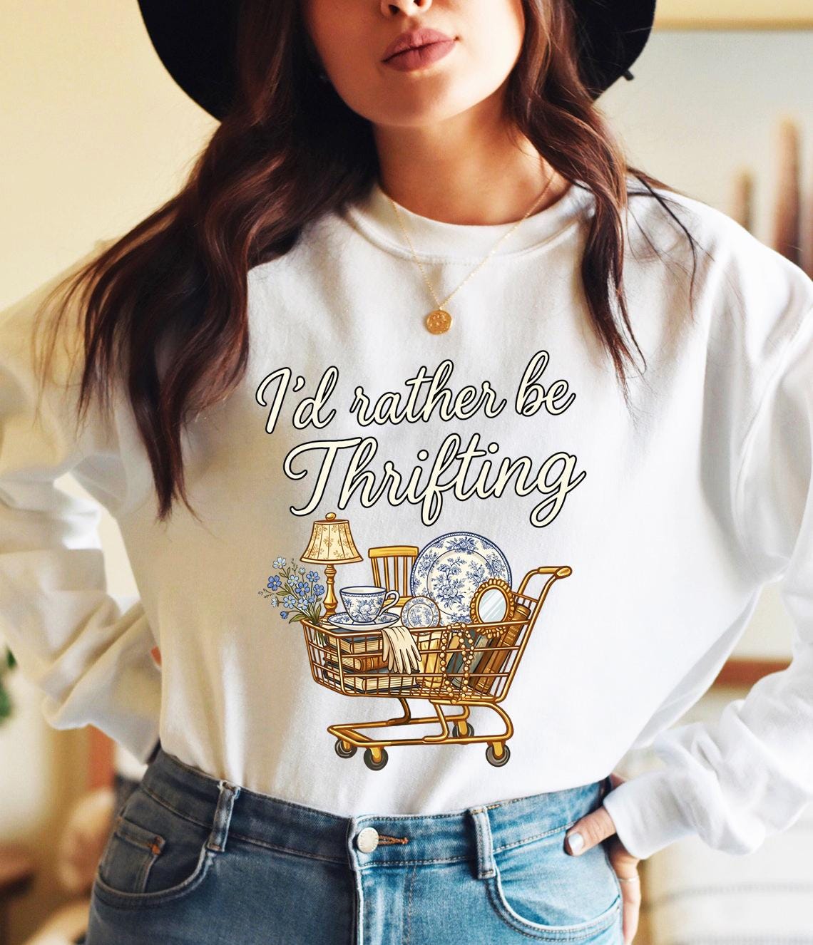I’d Rather Be Thrifting PNG, Cute Thrift Cart Quote, Vintage Shopping ...