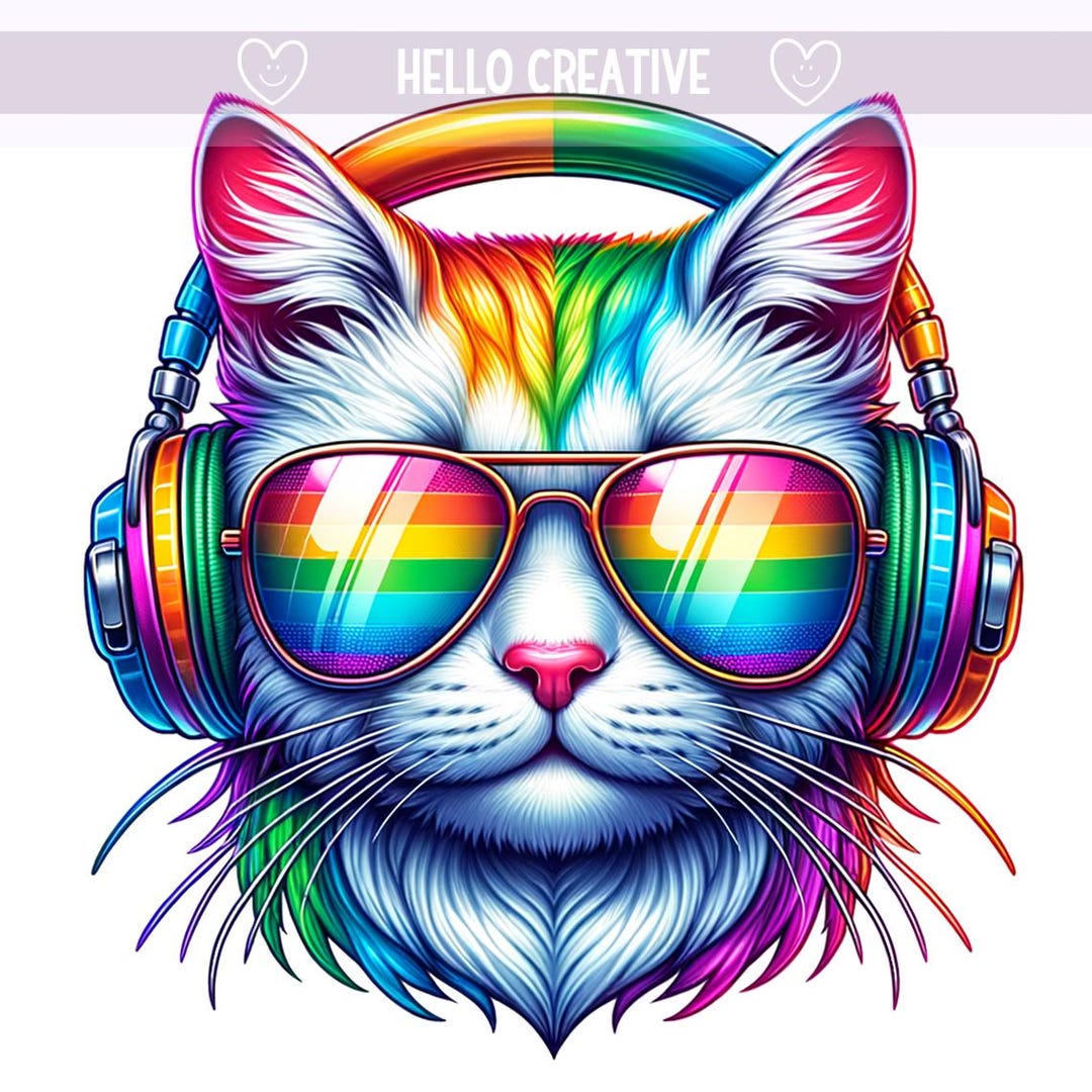 Colorful Cat PNG, Rainbow Kitten Png, Headphones Png, Funny Cat Clipart ...