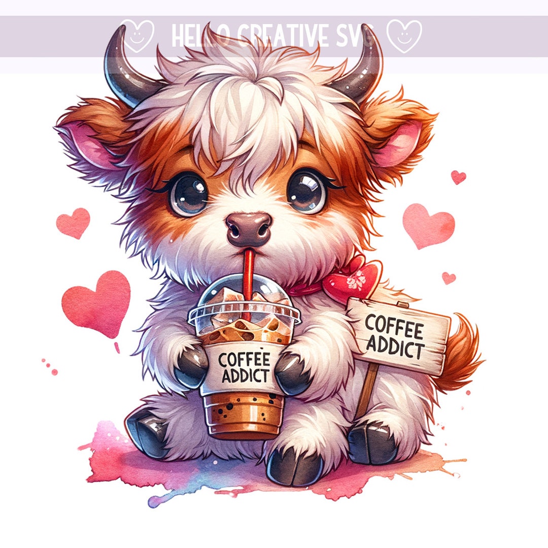 Coffee Addict Highland Cow Png, Heifer Cow, Coffee PNG, Iced Coffee PNG ...