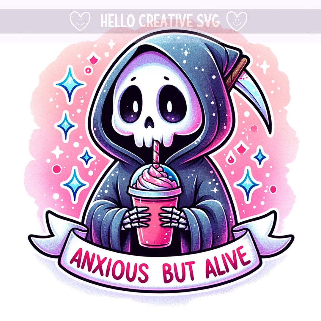 Anxious but Alive PNG, Grim Reaper Clipart, Snarky Skeleton PNG ...