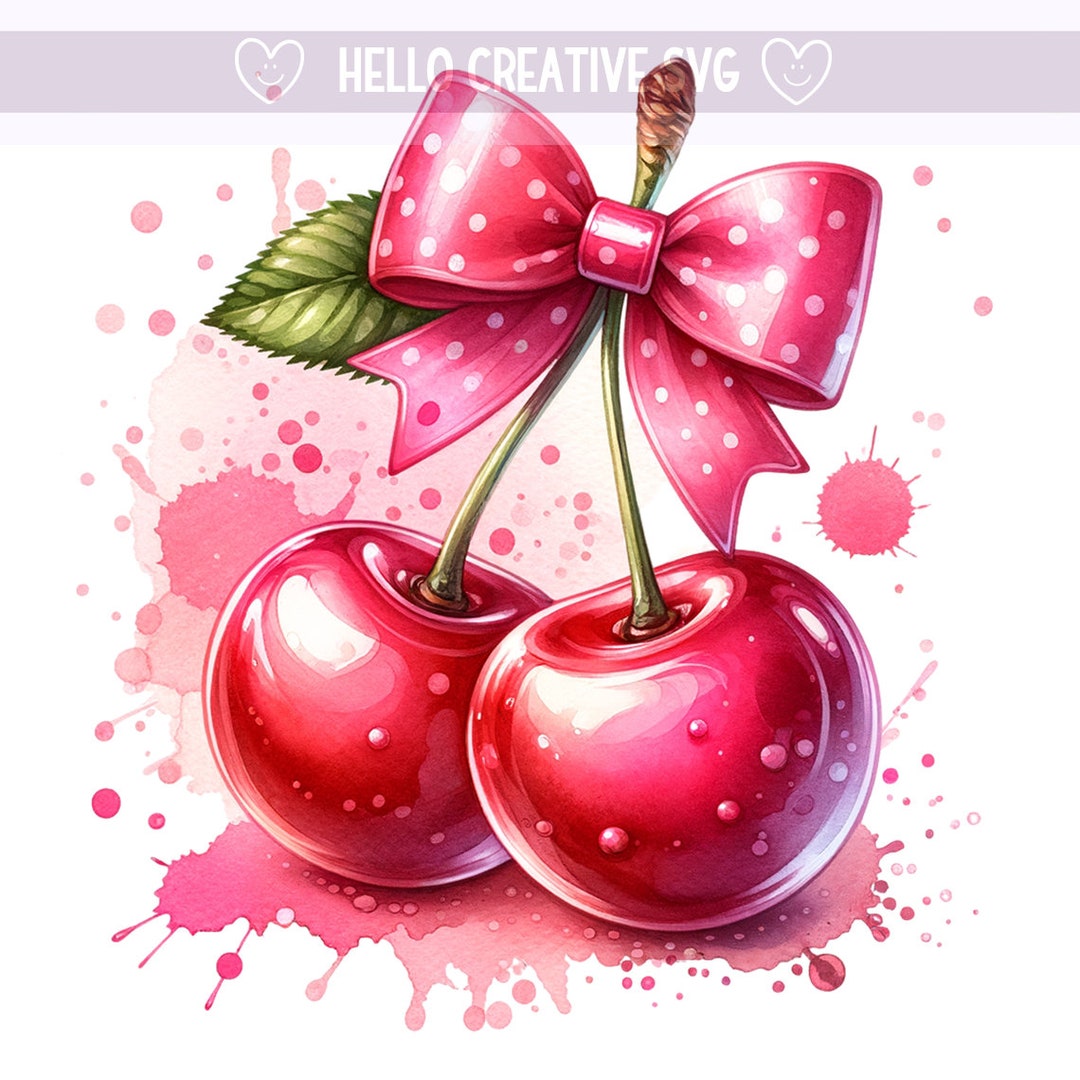 Cherry PNG, Cherry Clipart, Cherries With Bow, Cute Coquette Cherry PNG ...