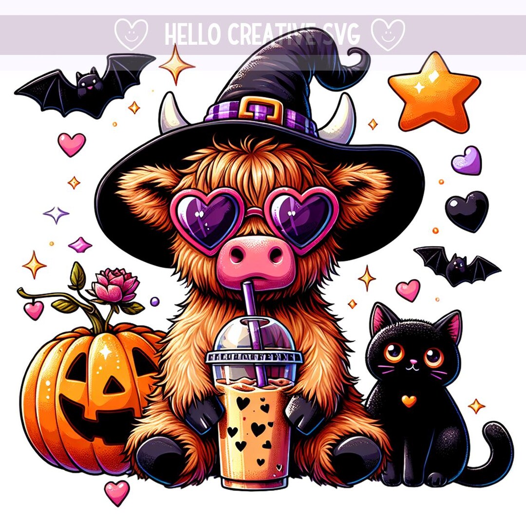 Cute Highland Cow PNG, Hay Fall Png Clipart, Highland Cow Halloween ...