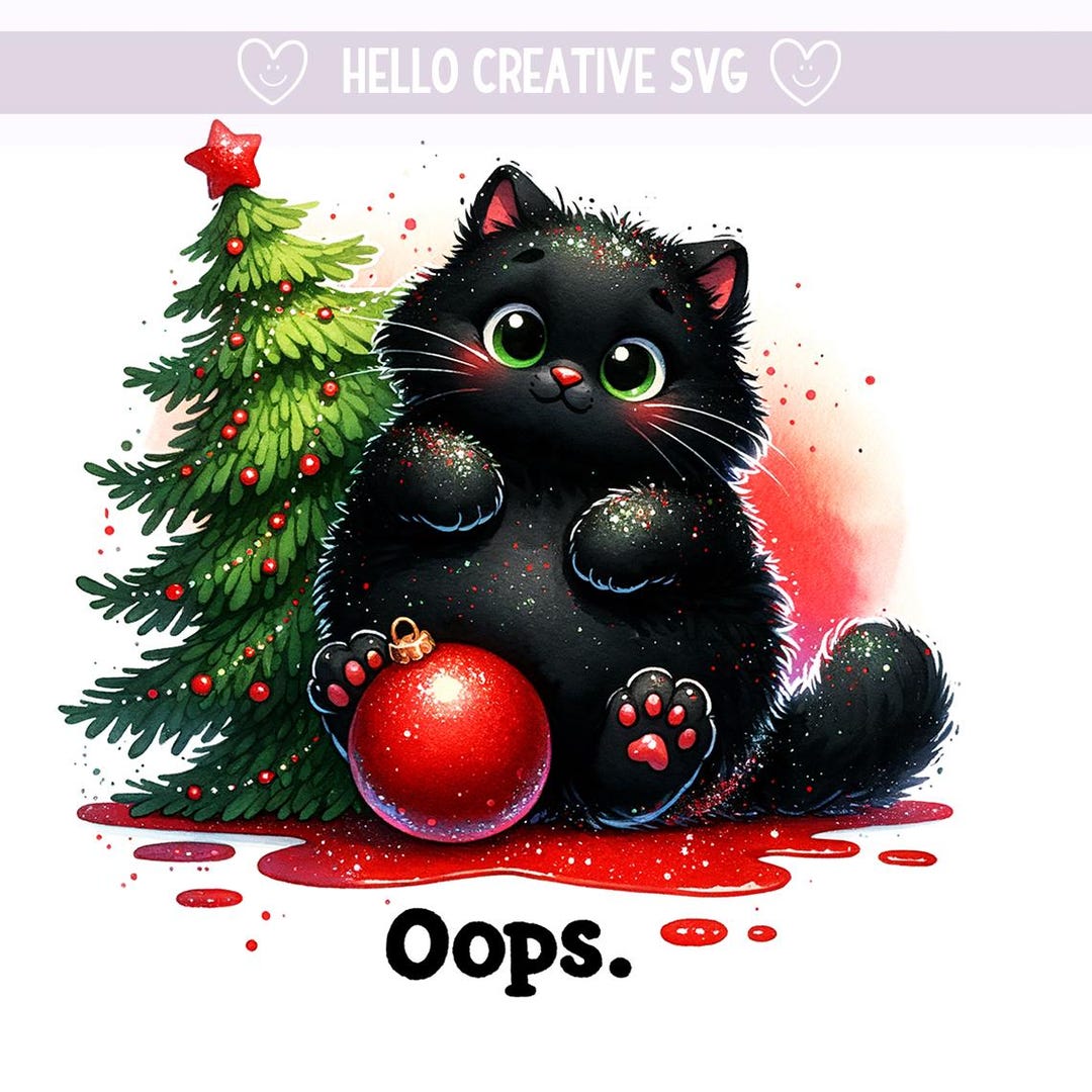 Oops, Meowy Christmas Cat Png, Black Cat, Christmas PNG, Christmas ...