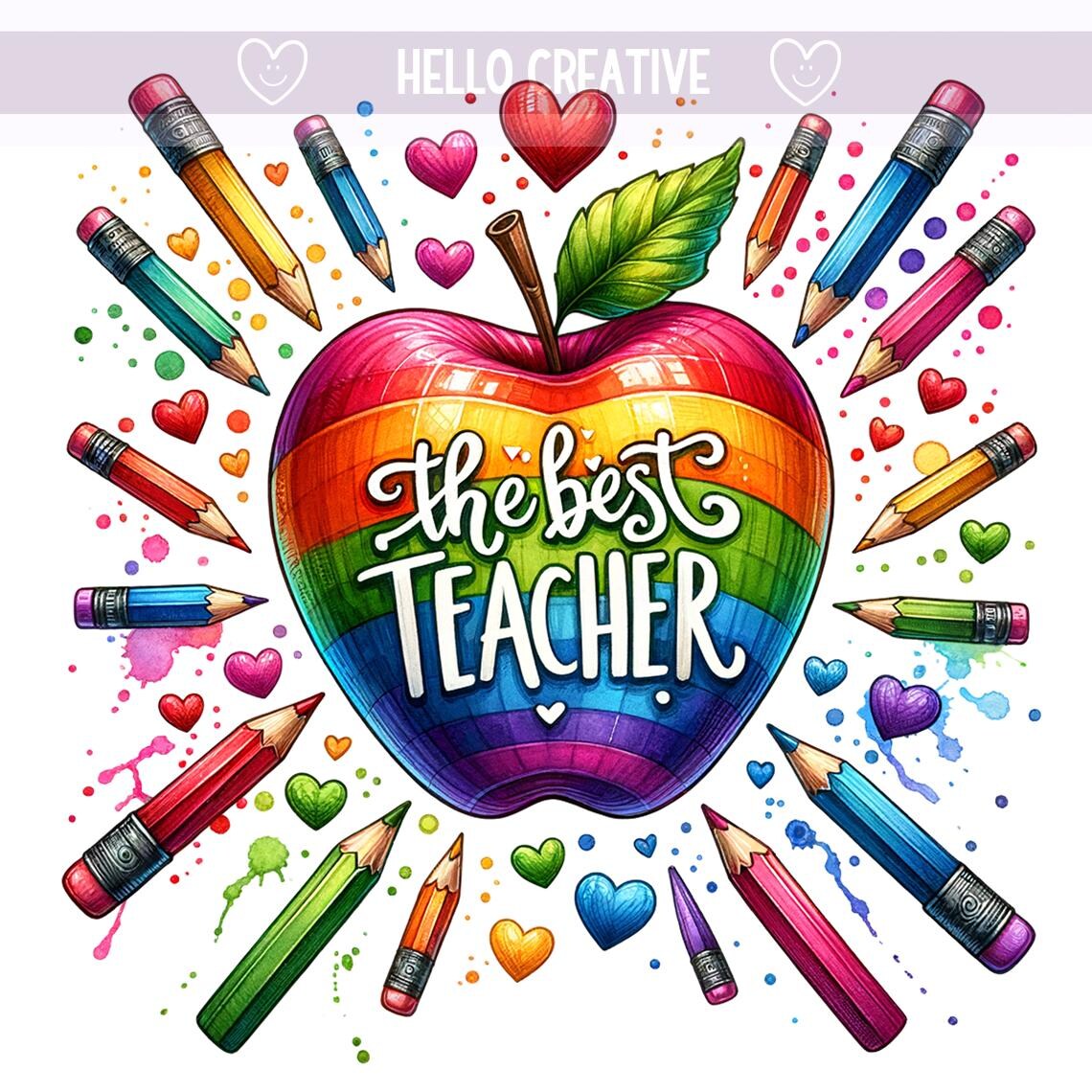 The Best Teacher, Colorful Heart, Apple Png, Teacher Png, Sublimation ...