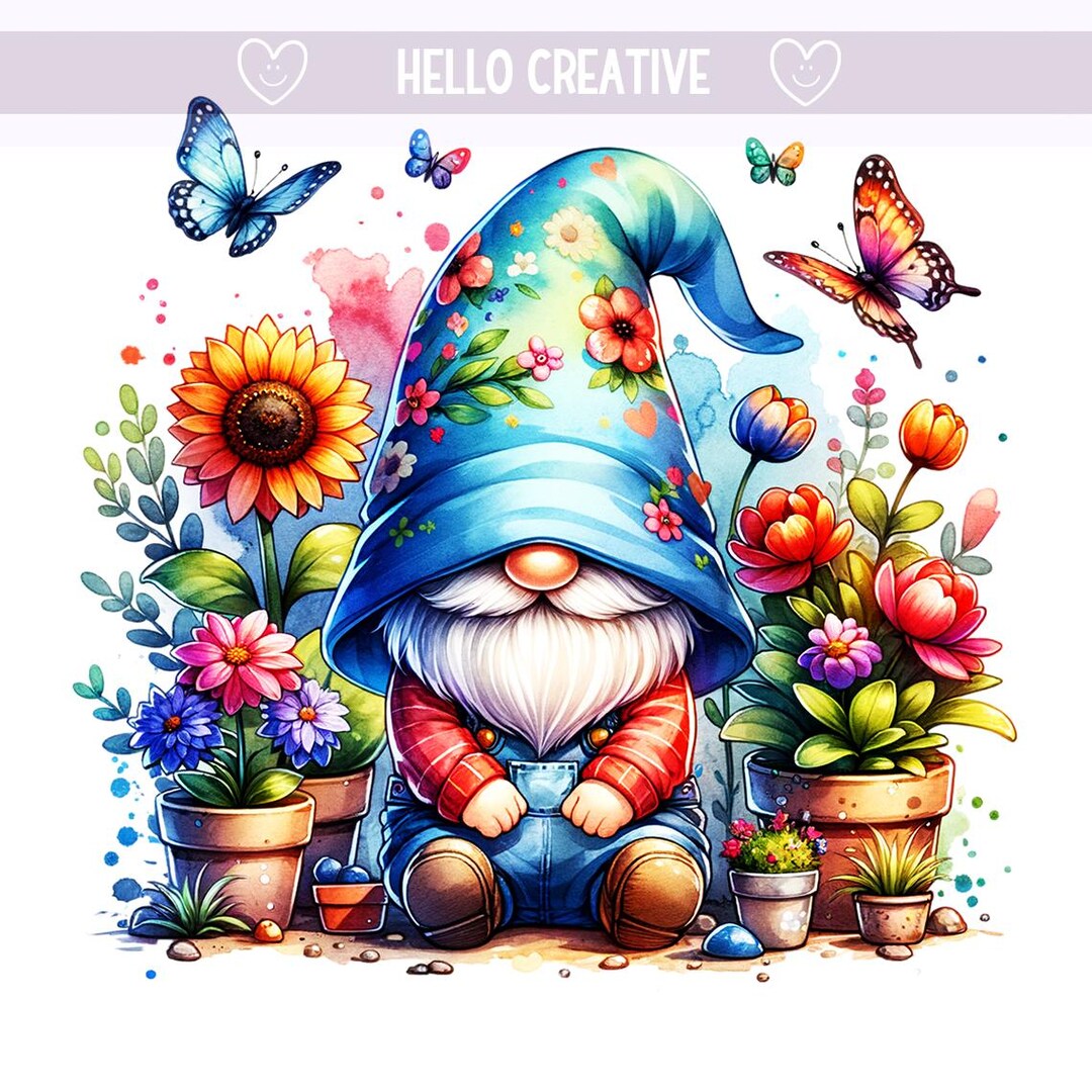 Watercolor Garden Gnomes, Spring Garden Gnome, Garden Clipart, Gnomes ...